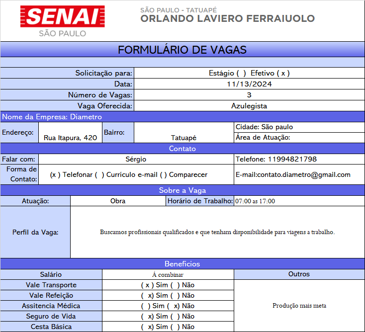 SENAI Tatuapé - Construção Civil - Oportunidades